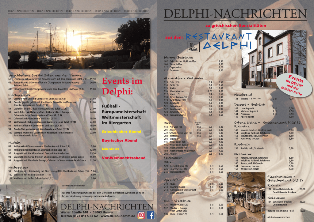 Speisekarte – Restaurant Delphi