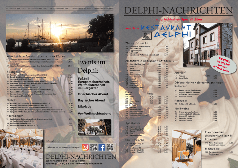 Speisekarte – Restaurant Delphi