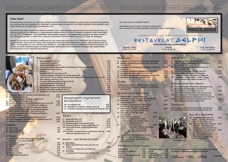 Speisekarte – Restaurant Delphi
